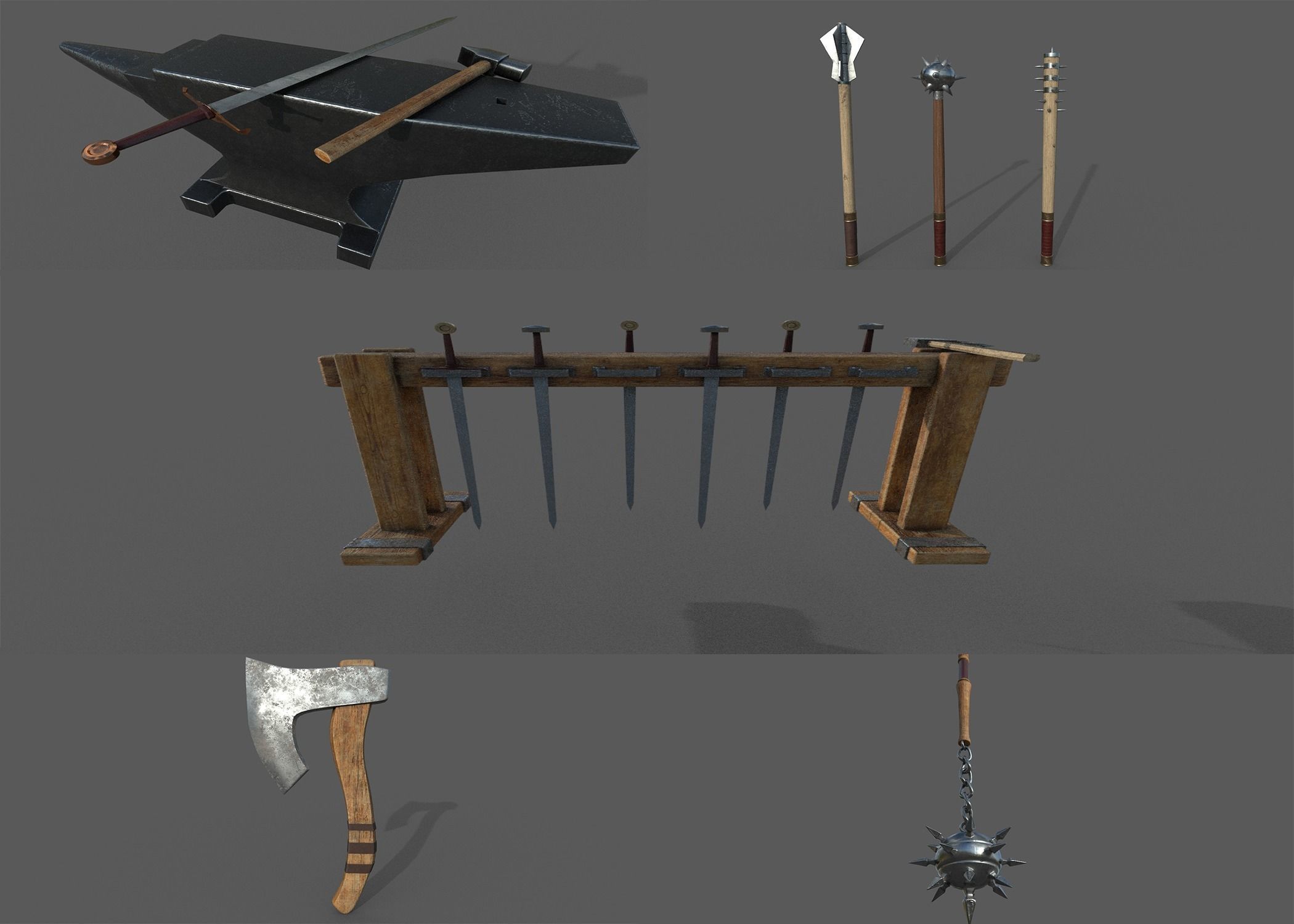 3D model MEDIEVAL Weapons t PACK 3D Model Collection VR / AR / low-poly ...