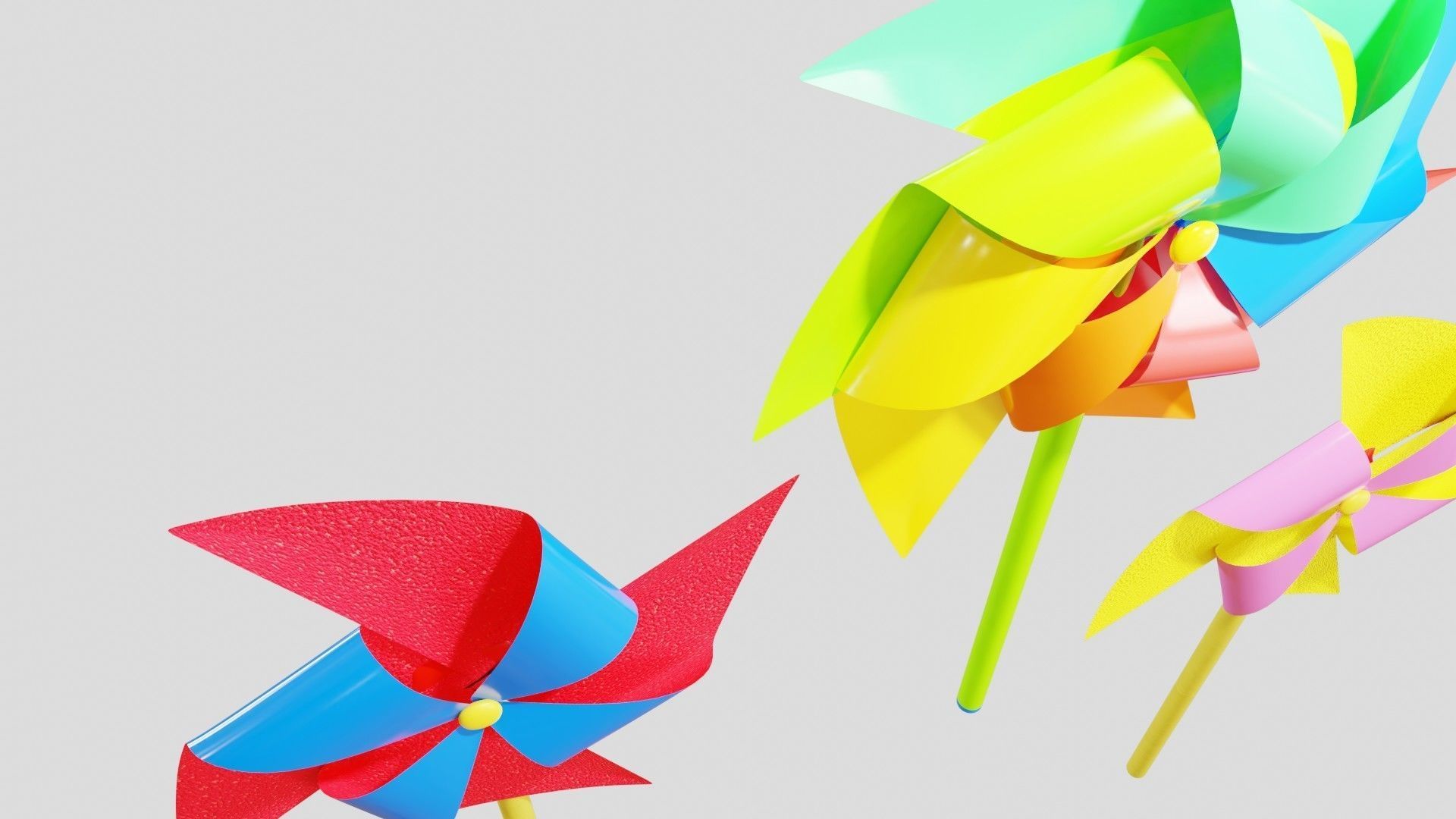 Pinwheel three colorful paper pinwheels 3D model | CGTrader