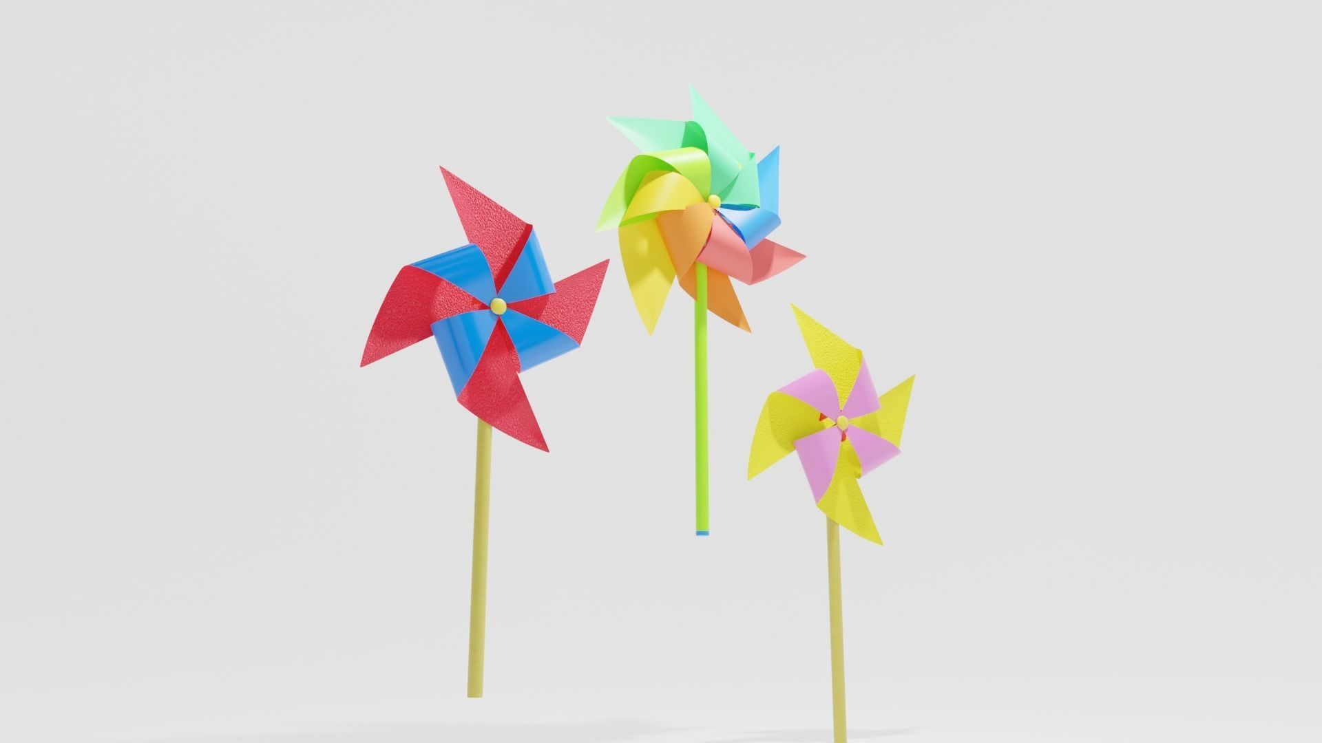 Pinwheel three colorful paper pinwheels 3D model | CGTrader
