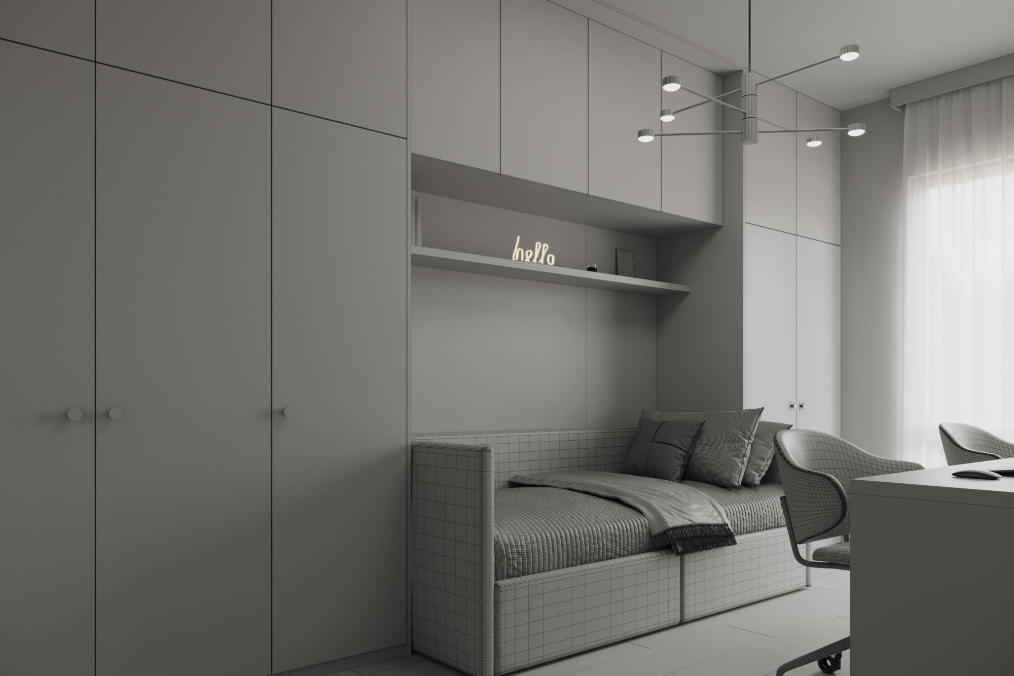 KIDS BEDROM - GRAY COLORS 3D model | CGTrader