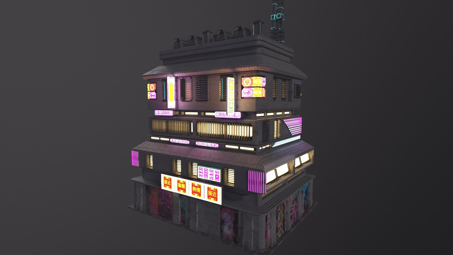 3D model cyberpunk building 7 VR / AR / low-poly | CGTrader