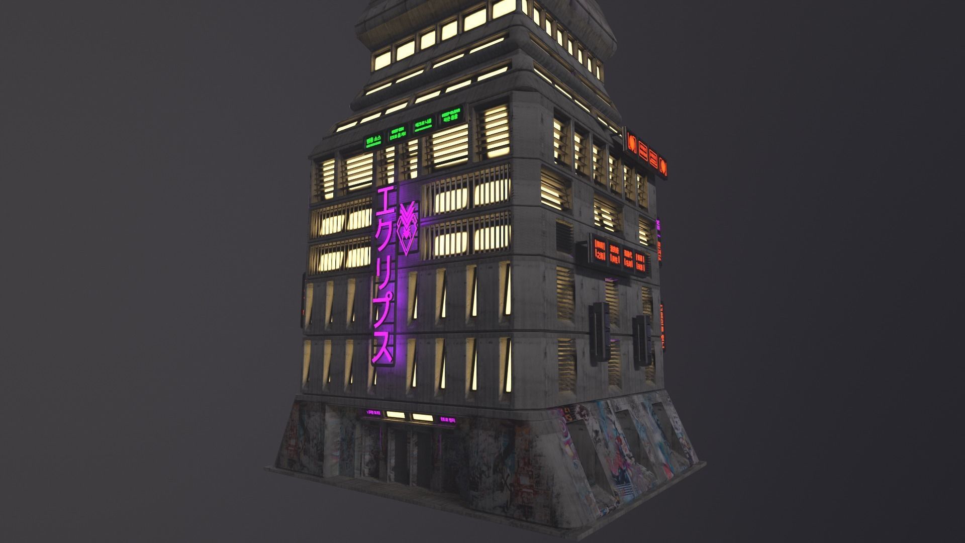 3D model cyberpunk building 12 VR / AR / low-poly | CGTrader