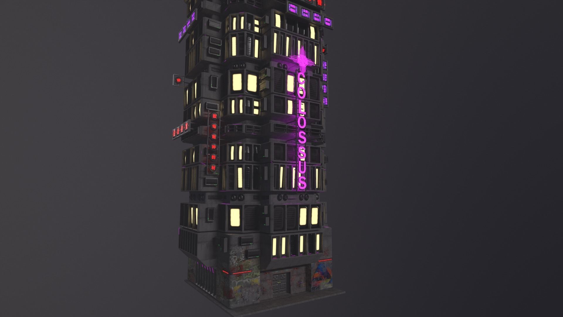 3D model cyberpunk building 15 VR / AR / low-poly | CGTrader