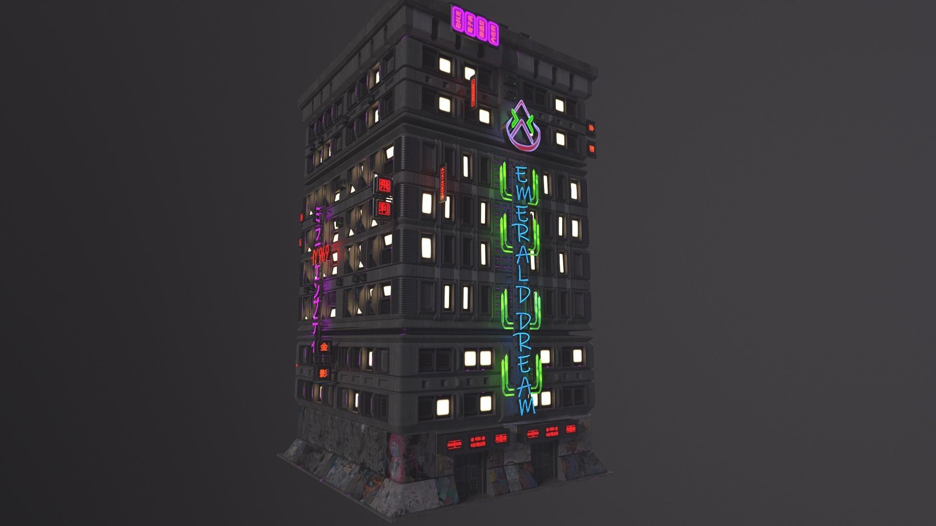 3D model cyberpunk building 18 VR / AR / low-poly | CGTrader