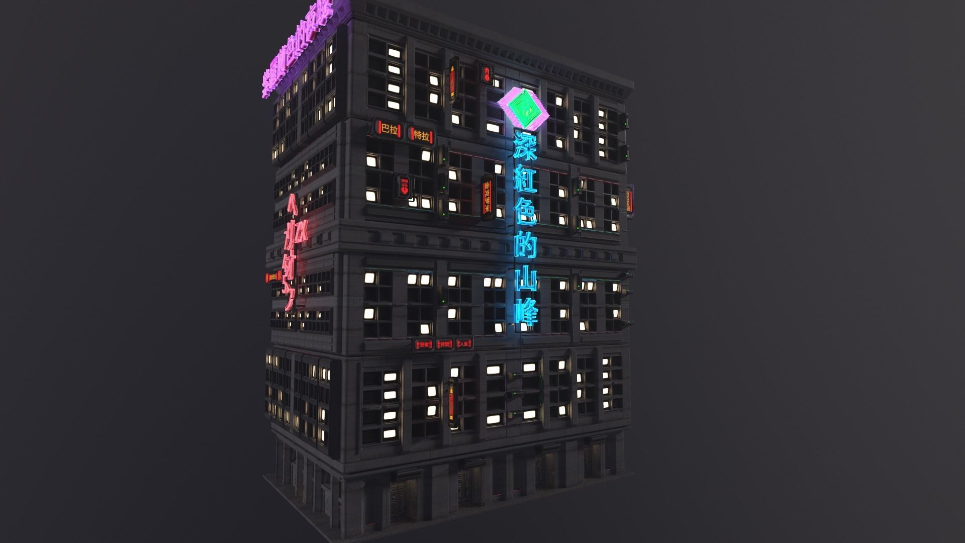 3D model cyberpunk building 19 VR / AR / low-poly | CGTrader