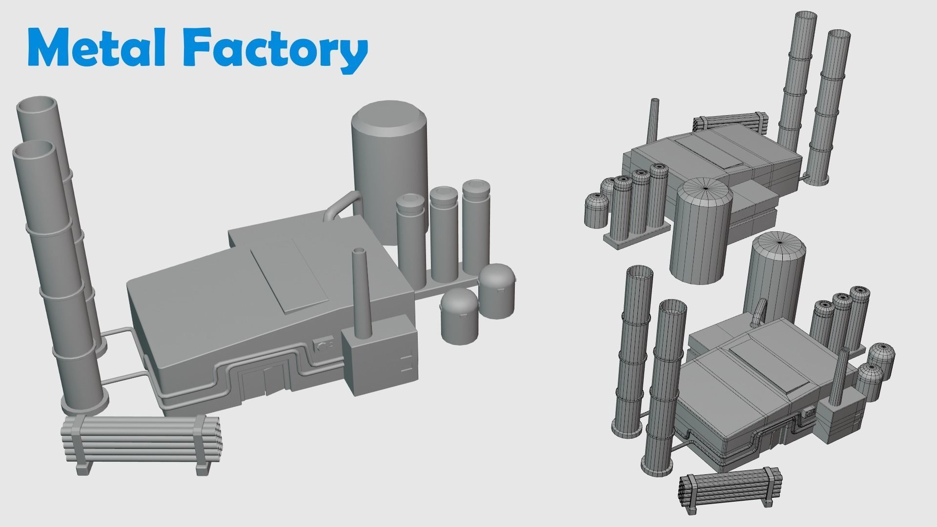 3D model LOW-POLY Factories pack VR / AR / low-poly | CGTrader