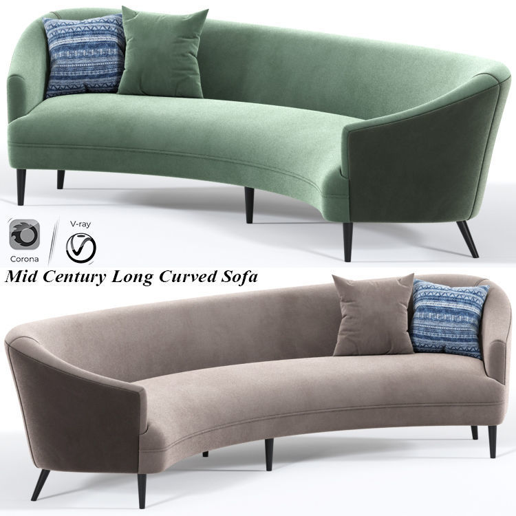 Mid Century Long Curved Sofa 3D model | CGTrader