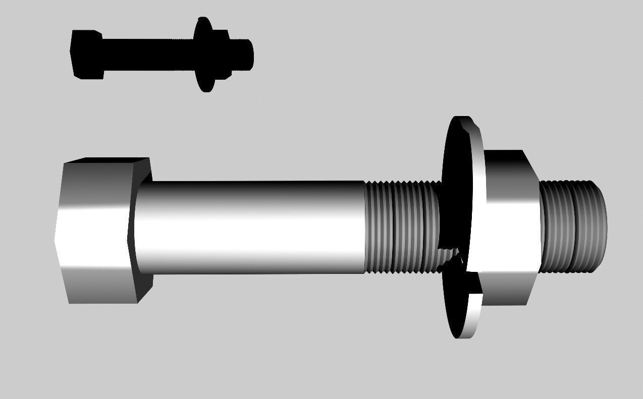 Bolt with nut and washer free 3D model 3D printable | CGTrader