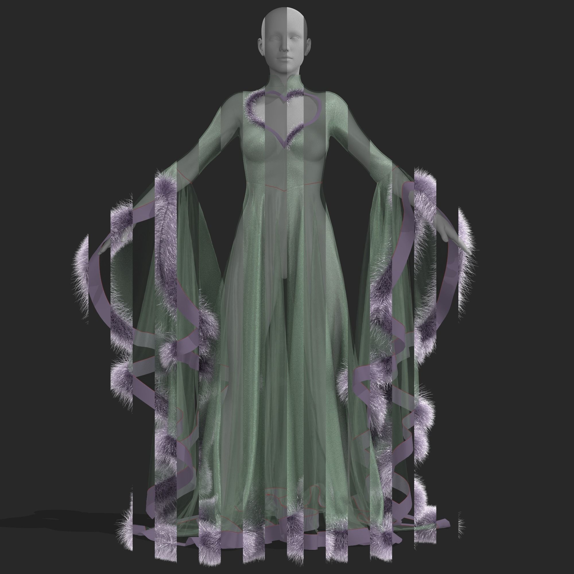 Furry Edge Detailed Long Dress 3D model | CGTrader