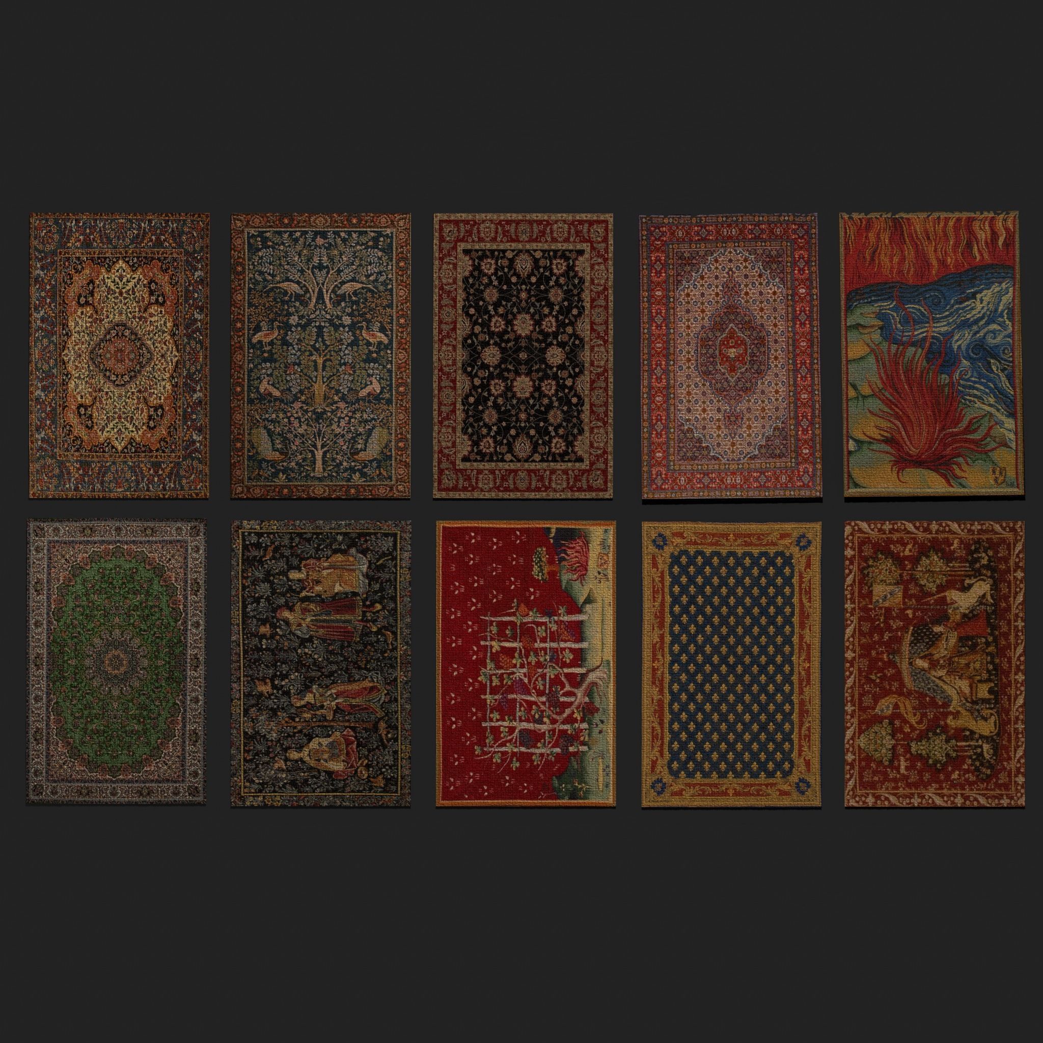 3D Model Collection Ten Highly Detailed Medieval Style Tapestries VR ...