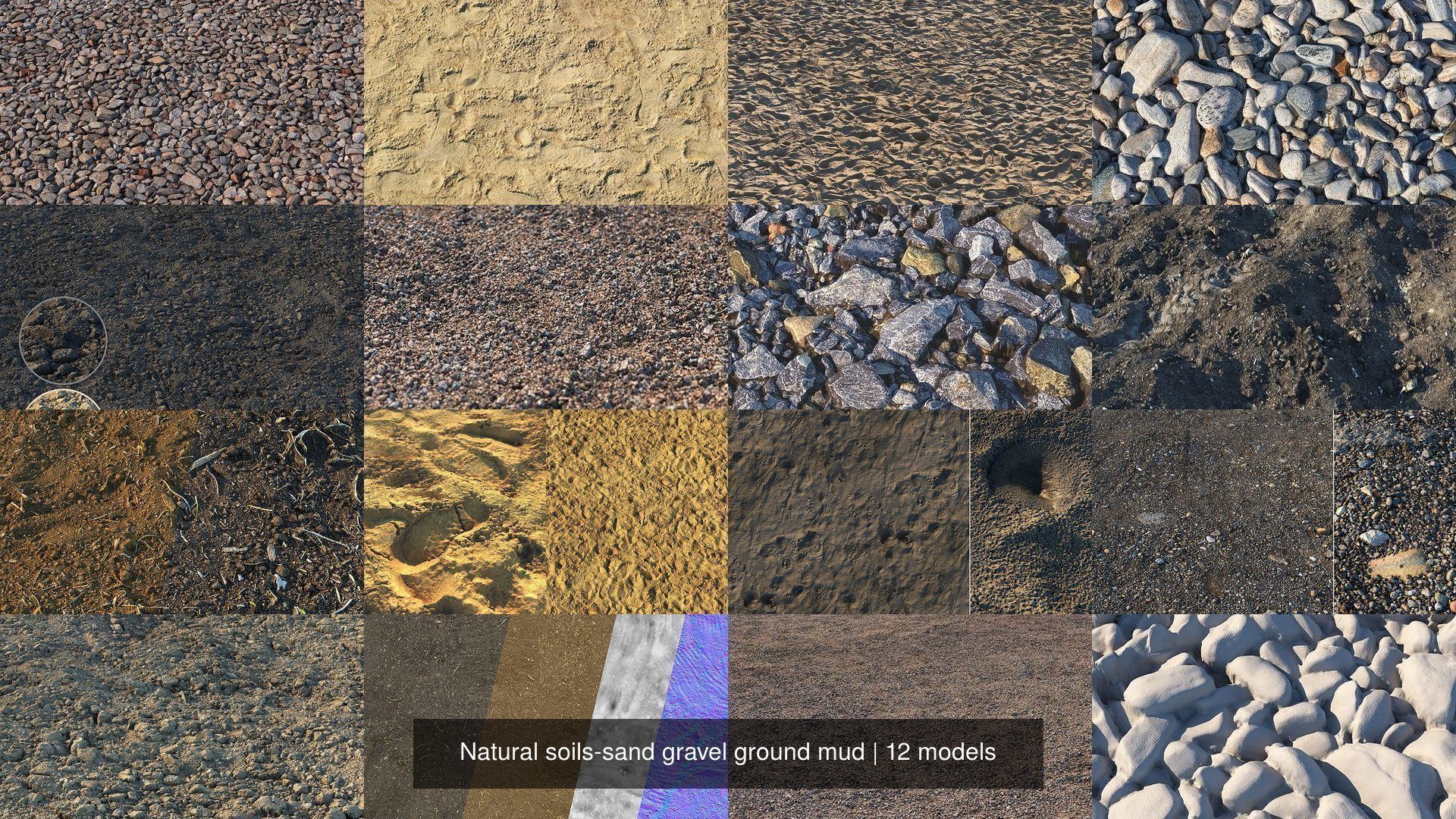 3D Model Collection Natural soils-sand gravel ground mud VR / AR / low ...