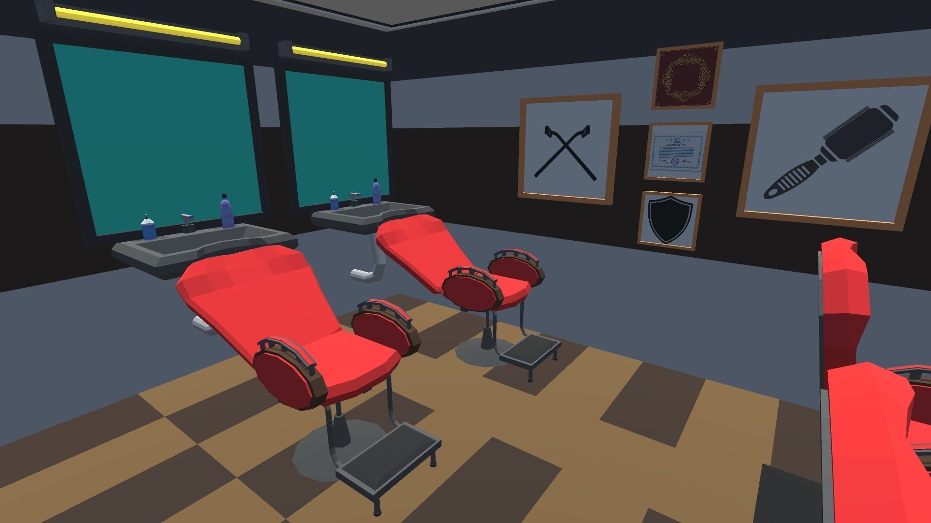 3D model 9t5 Low Poly Barber Shop VR / AR / low-poly | CGTrader