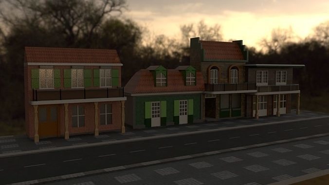 3D model CIty set of buildings on street VR / AR / low-poly | CGTrader