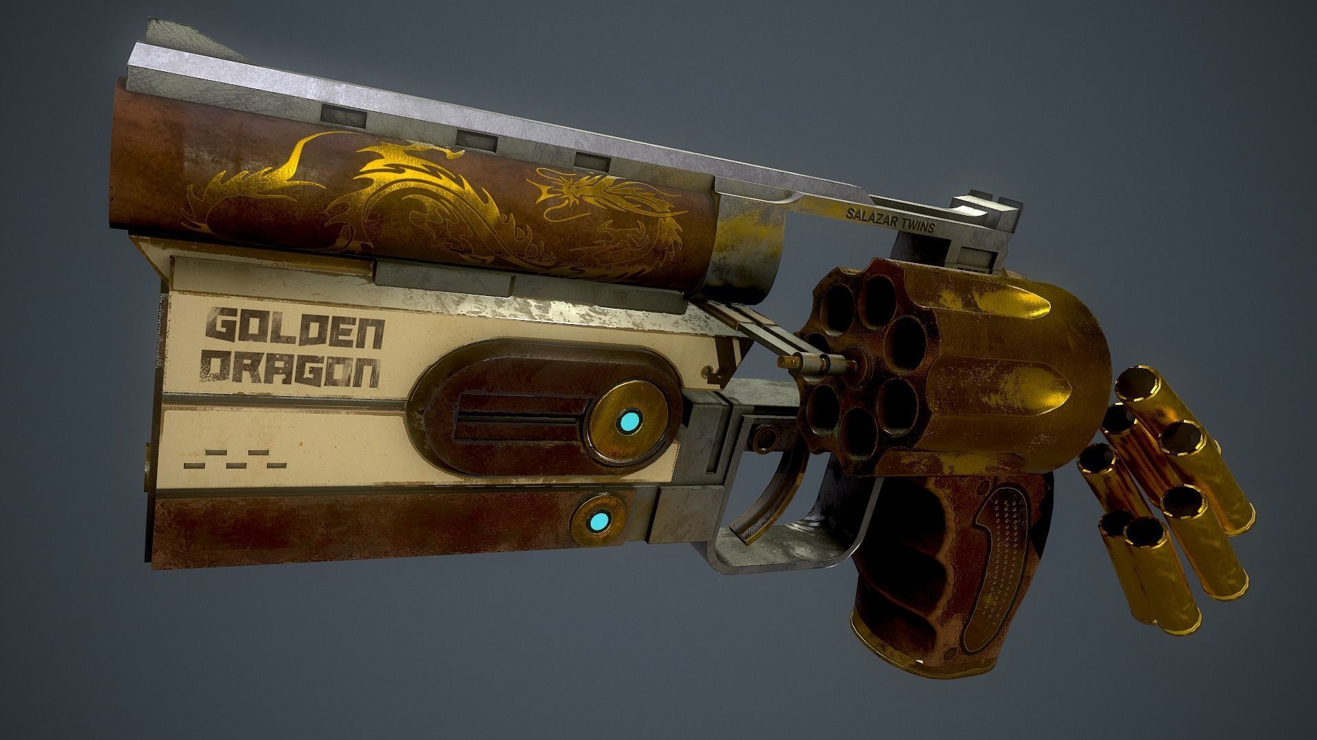 3D model Game Ready SciFi Revolver - Golden Dragon VR / AR / low-poly ...