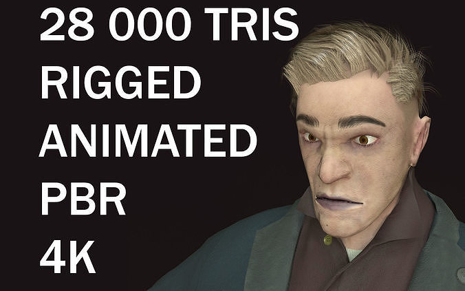 3D model Strong Male Animated Character In Coat VR / AR / low-poly ...