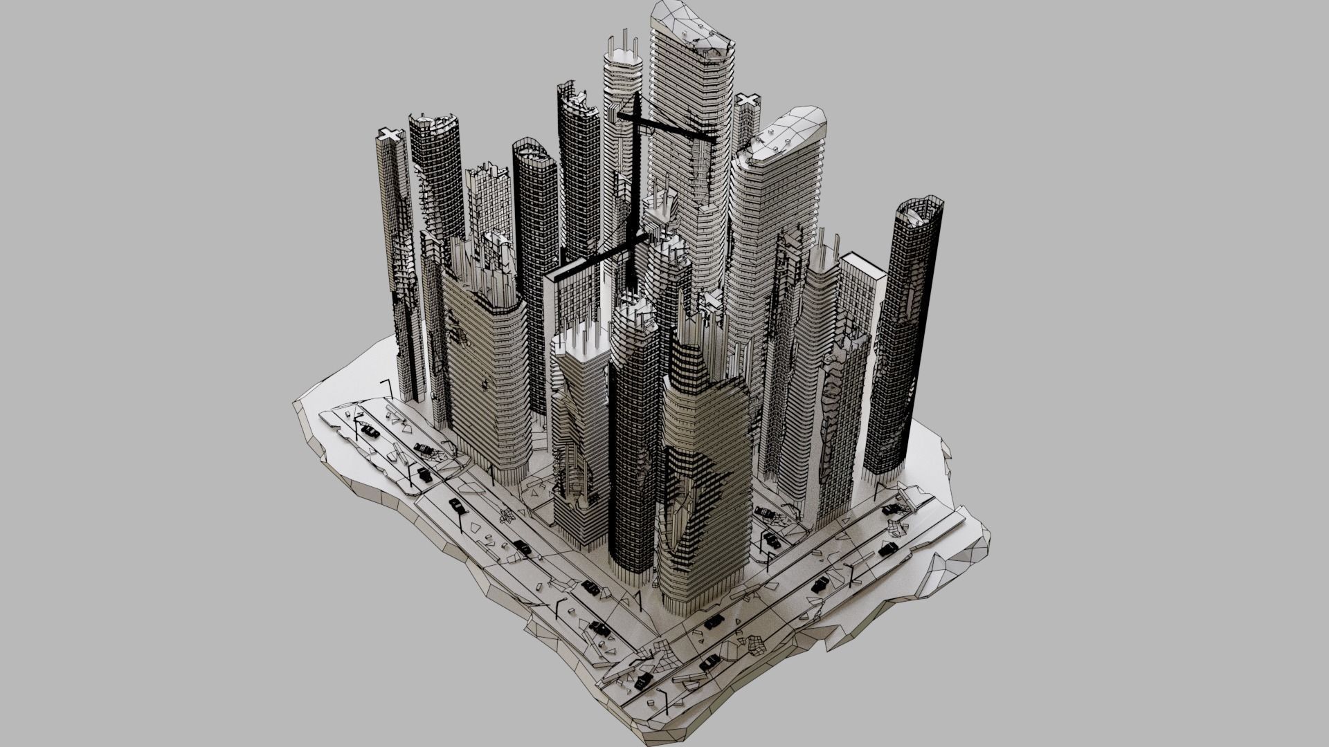 Ruined City Destroyed Cityscape Pack 3D model | CGTrader