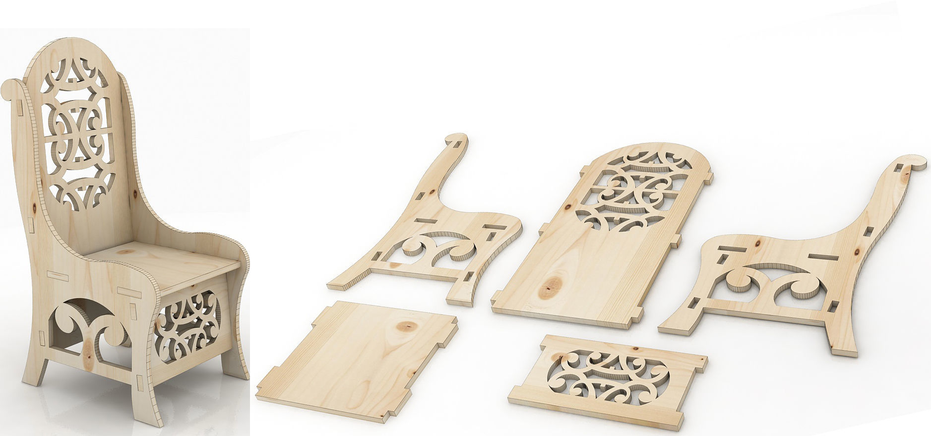 3D model Carved Chair wood cnc router 3d model VR / AR / low-poly ...