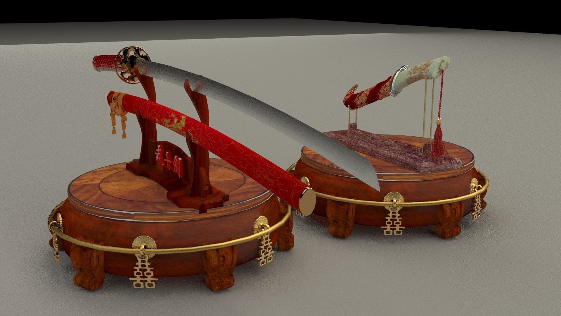 chinese display stand with Japanese Samurai Sword 3D model | CGTrader