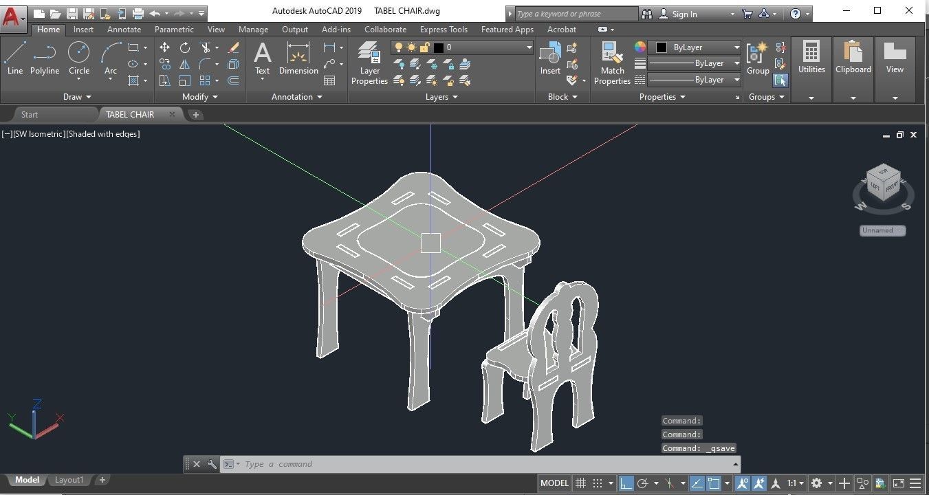3D model Kids Table and Chair wood cnc router 3d model low poly VR / AR ...