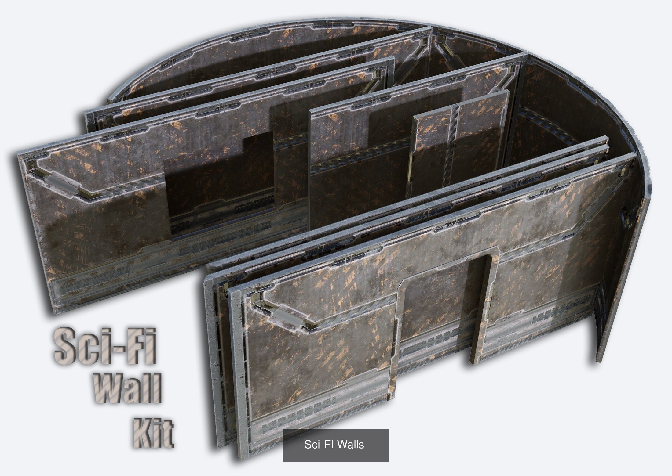 3D Model Collection sci fi walls - architectural modular kit VR / AR ...