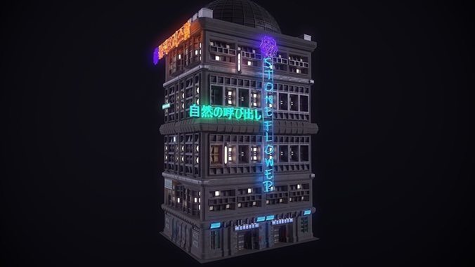 3D model cyberpunk building 22 VR / AR / low-poly | CGTrader