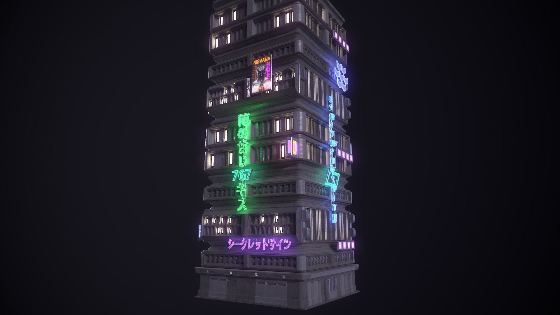 3D model cyberpunk building 30 VR / AR / low-poly | CGTrader