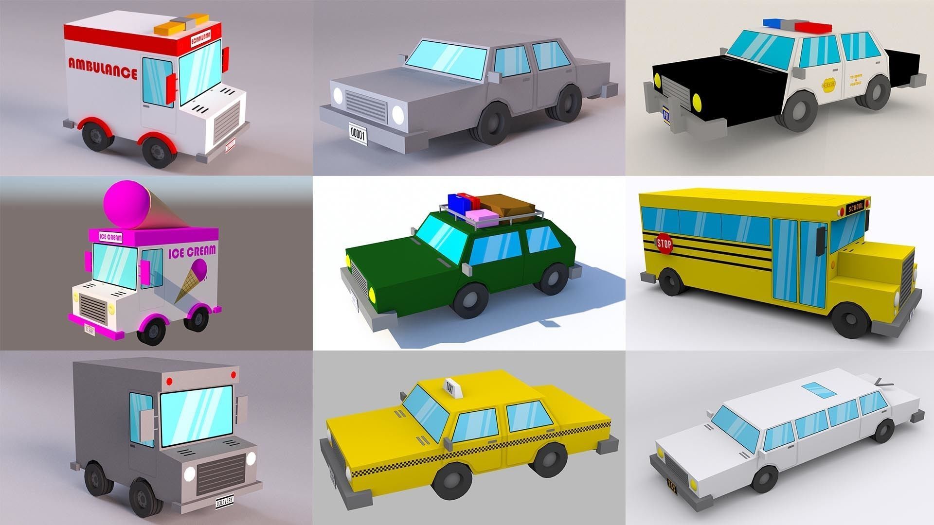 3D model Low Poly Cartoon Car Collection Vol 1 VR / AR / low-poly ...