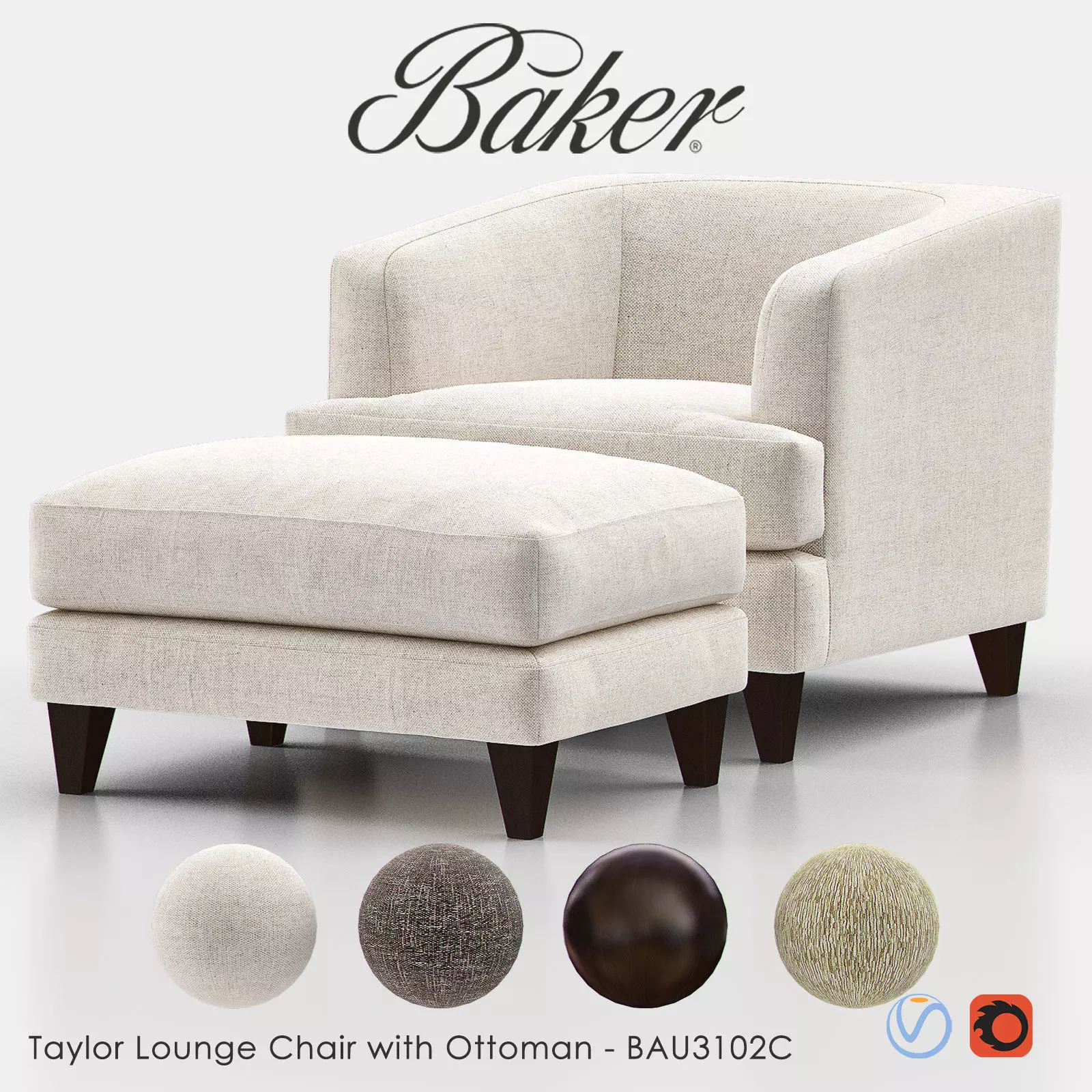 TAYLOR Lounge Chair with Ottoman BAU3102C 3D model | CGTrader