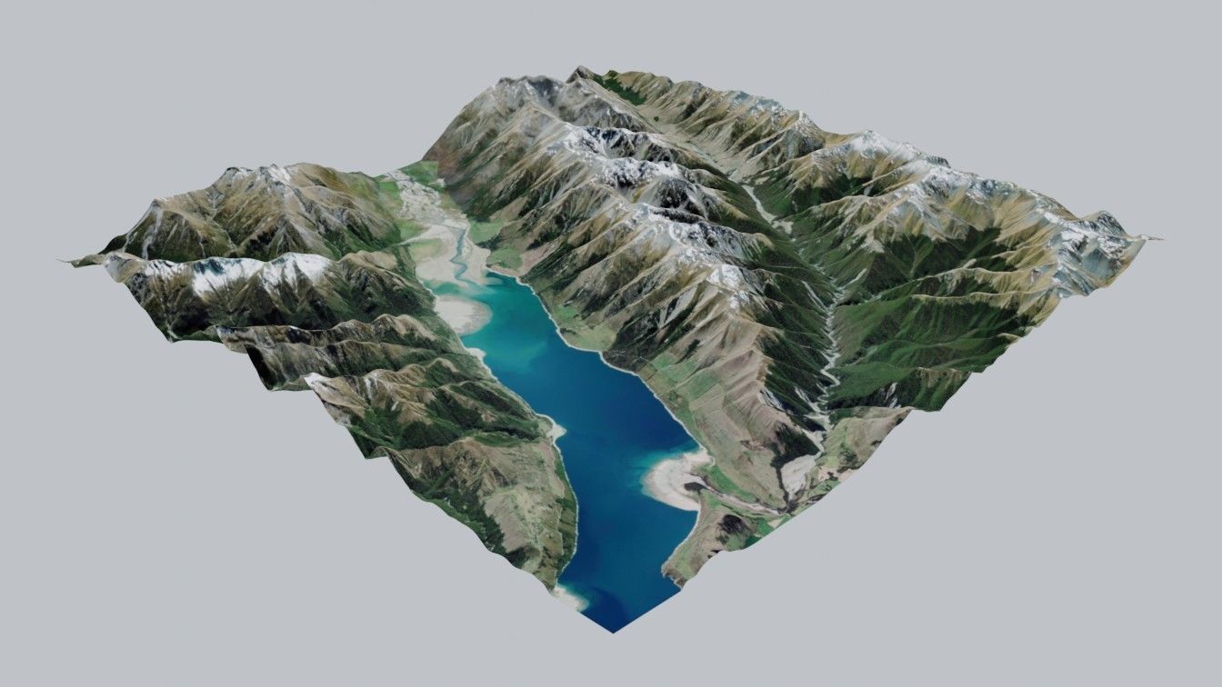 Snow Mountains Valley - Lake Hawea 3D model | CGTrader
