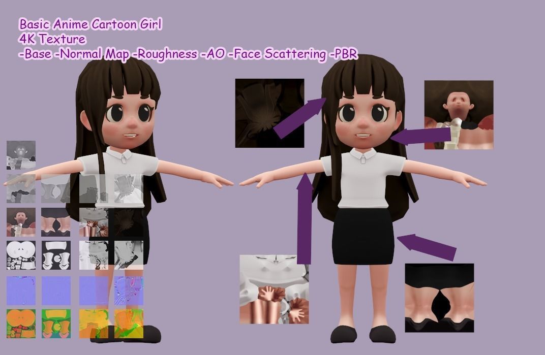 3D model Anime Cartoon Basic Girl VR / AR / low-poly | CGTrader