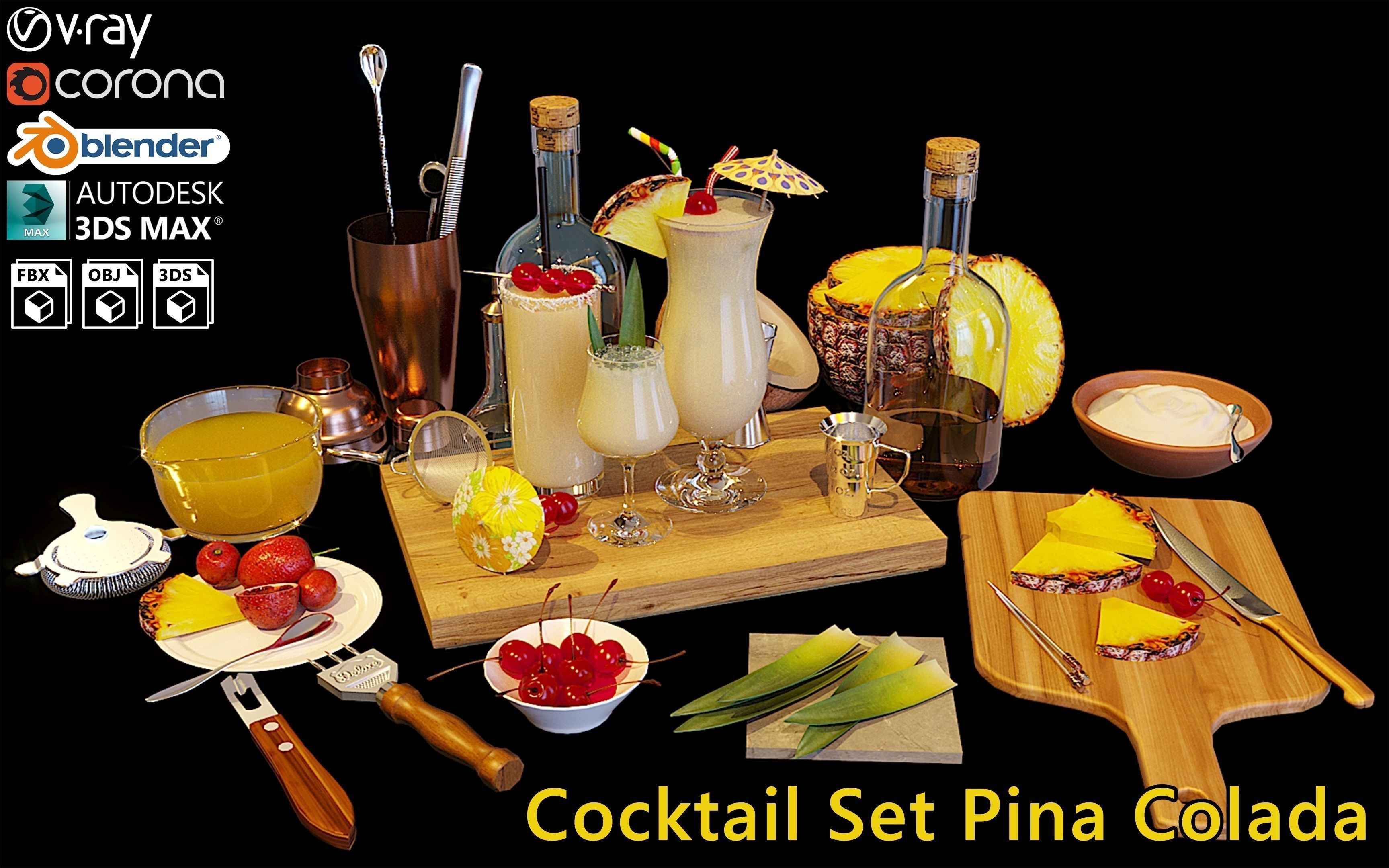 Cocktail Set Pina Colada 3D model | CGTrader