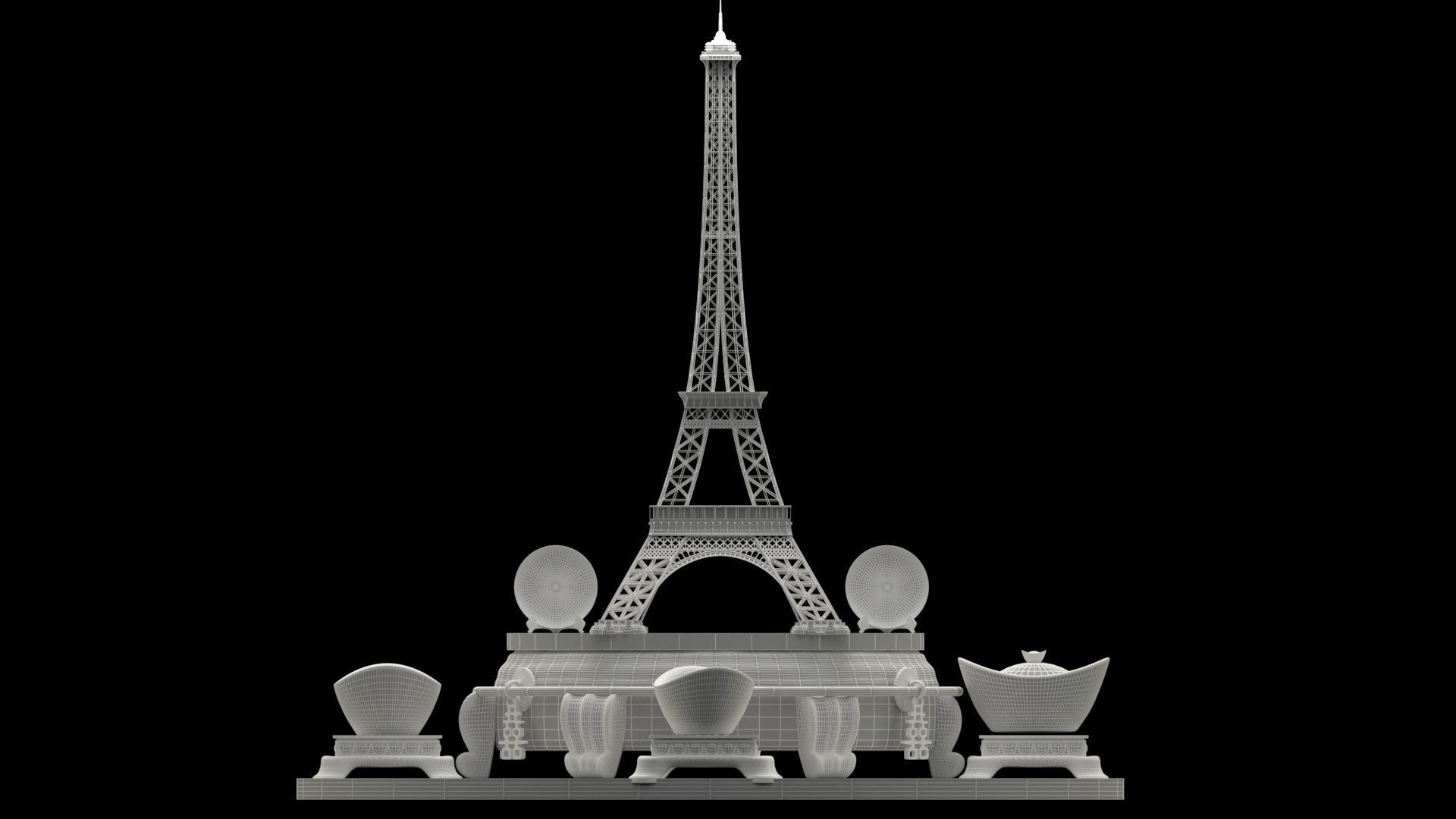 Chinese gold ingot with Eiffel tower 3D model | CGTrader