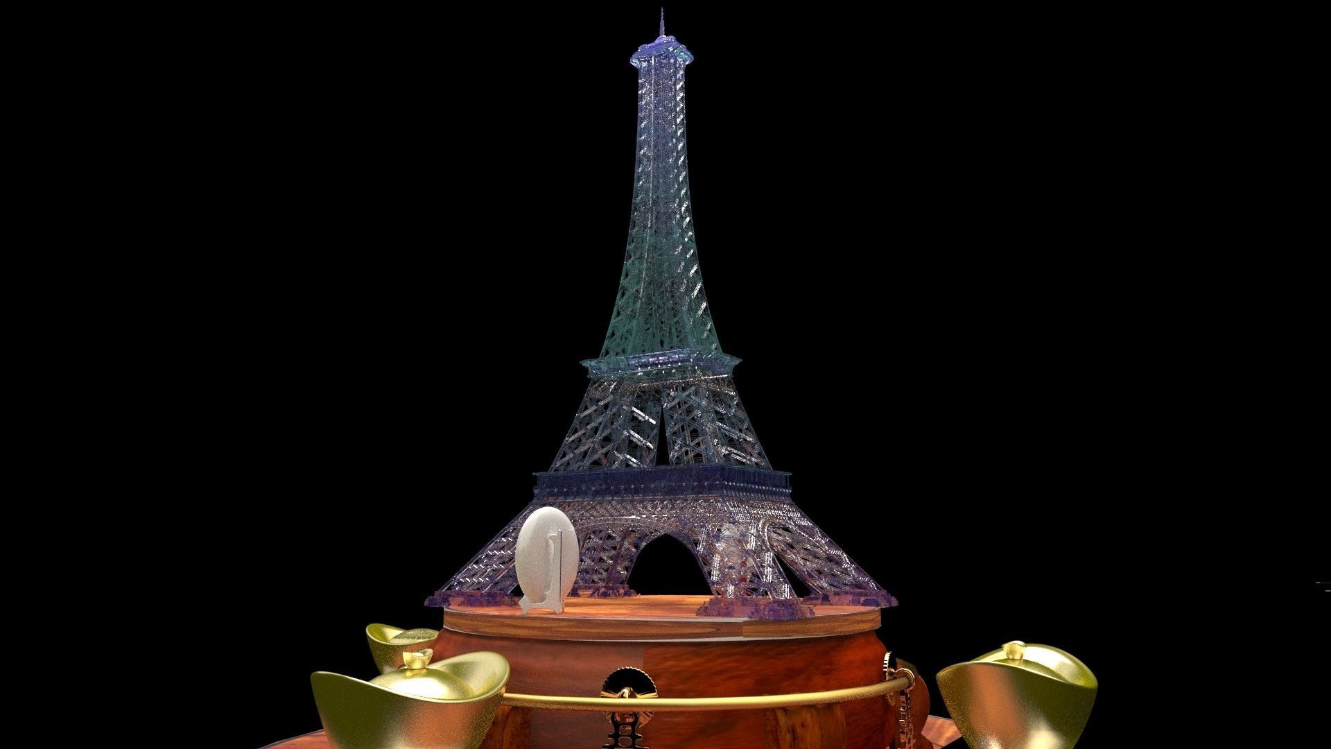 Chinese gold ingot with Eiffel tower 3D model | CGTrader