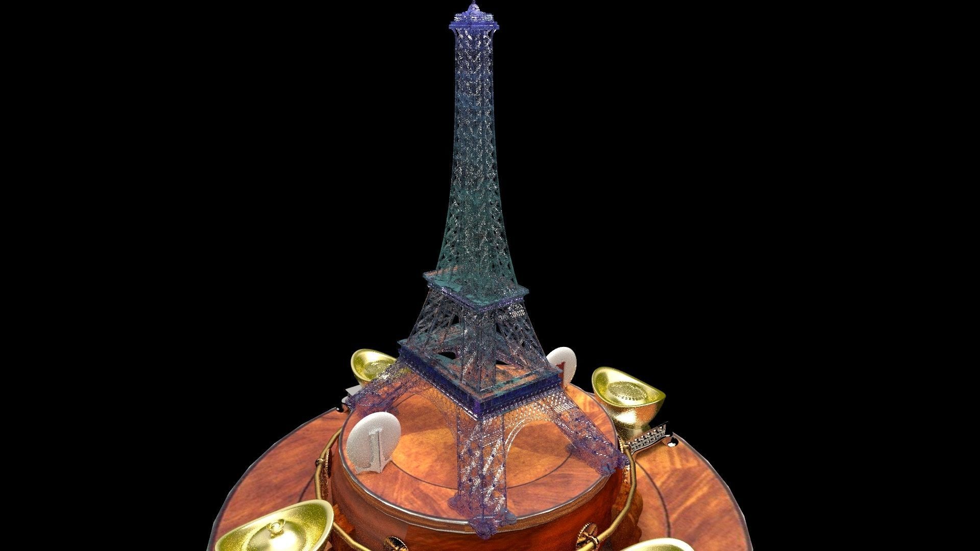 Chinese gold ingot with Eiffel tower 3D model | CGTrader