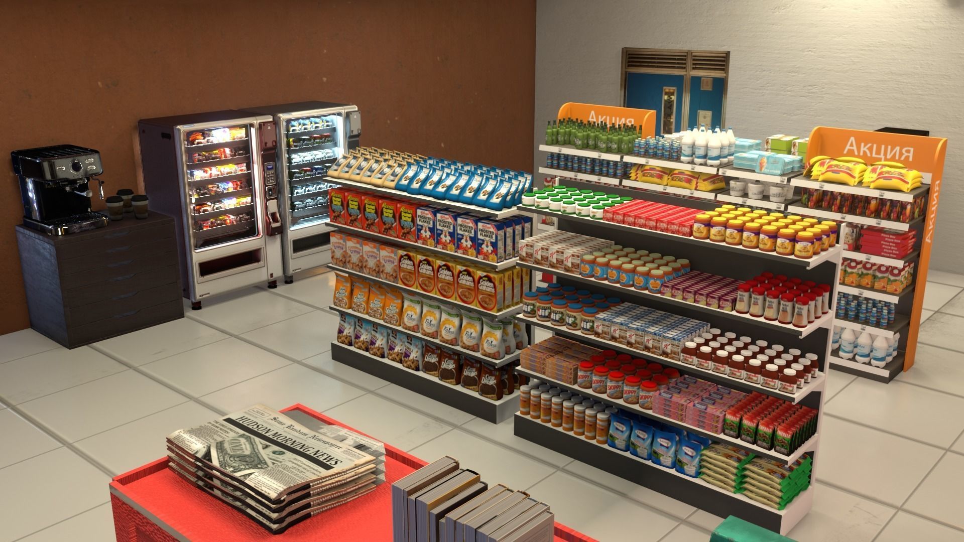 3D model Supermarket industrial building with roof VR / AR / low-poly ...
