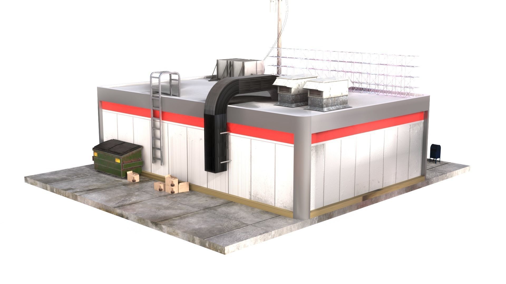 3D model Supermarket industrial building with roof VR / AR / low-poly ...