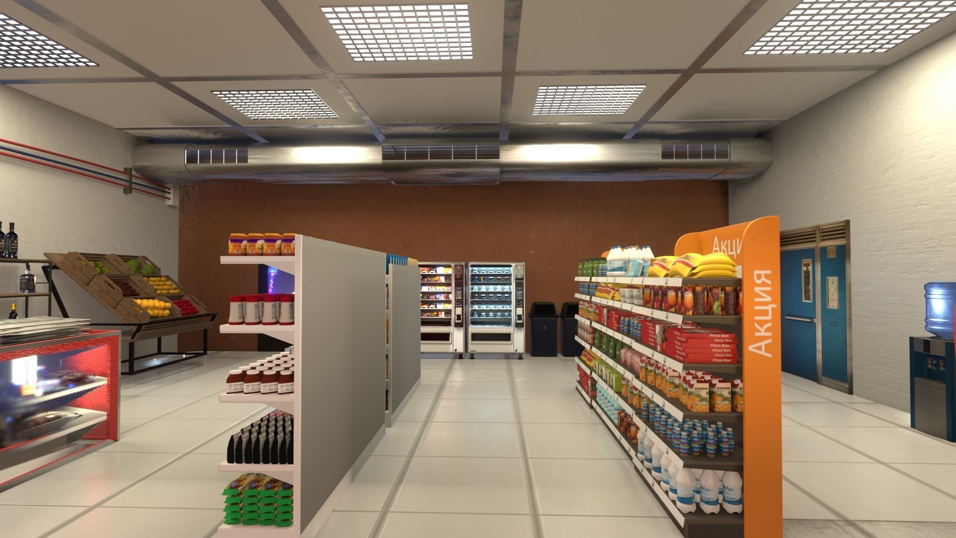 3D model Supermarket industrial building with roof VR / AR / low-poly ...