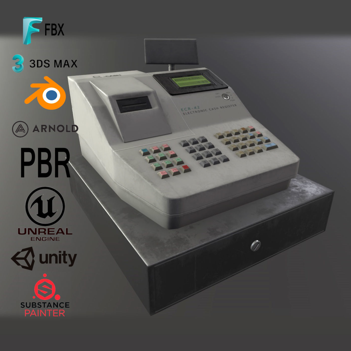 White Electronic Cash Register Machine free VR / AR / low-poly 3D model ...