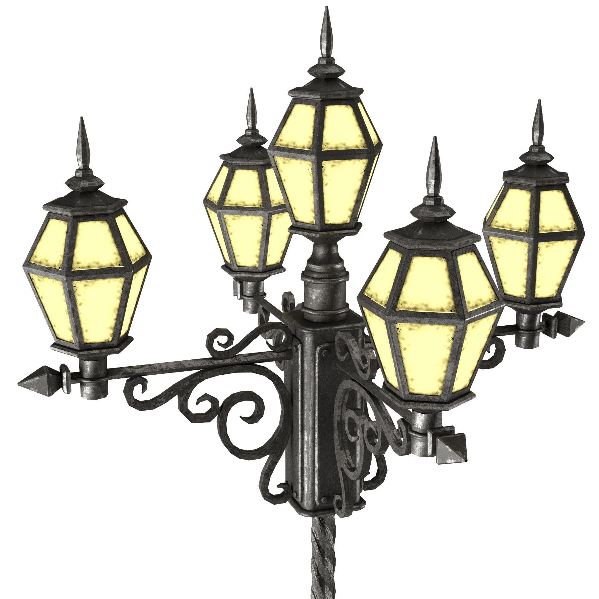3D model low poly 3d model set of old street lamps and clocks VR / AR ...