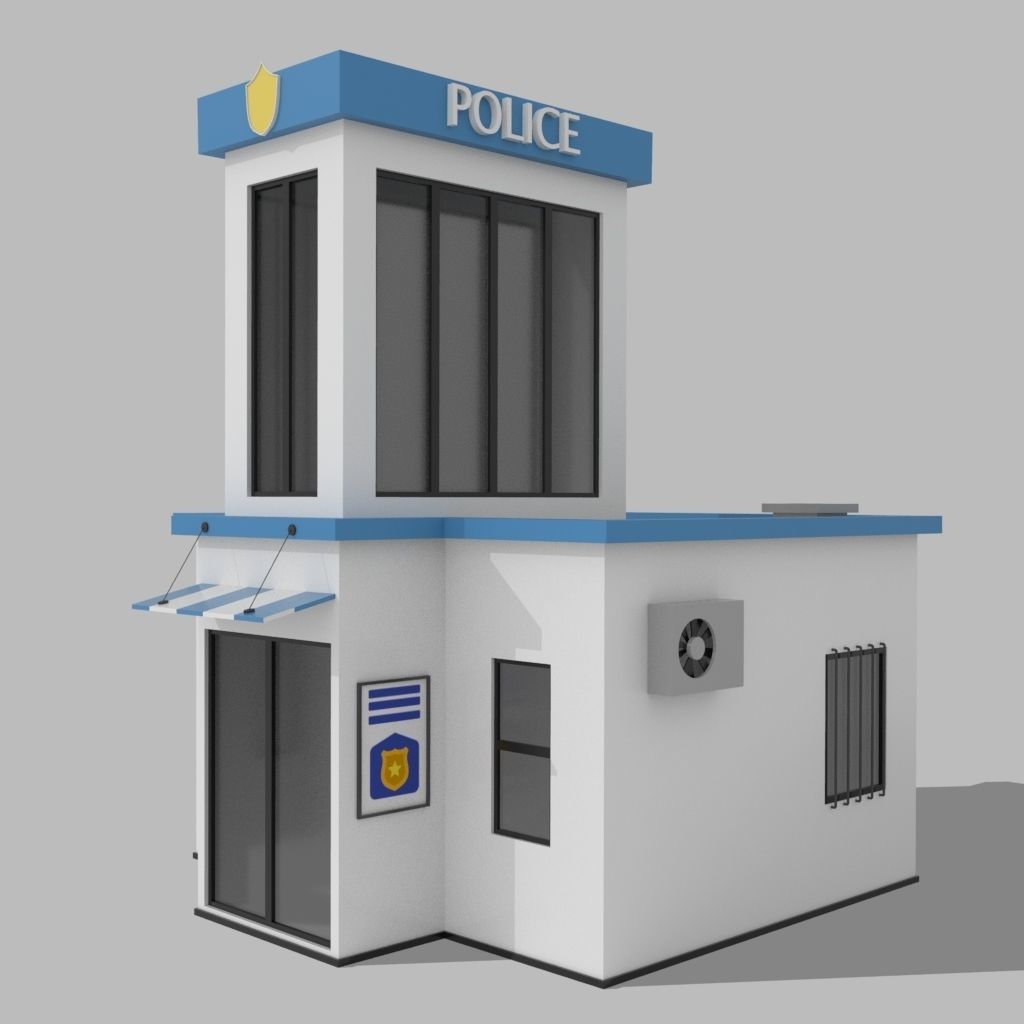 3D model Isometric Cartoon Low Poly Police Station Building Low-poly VR ...