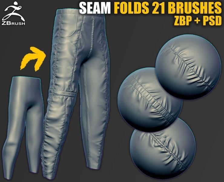 Seam and folds brushes ZBrush 3D model | CGTrader