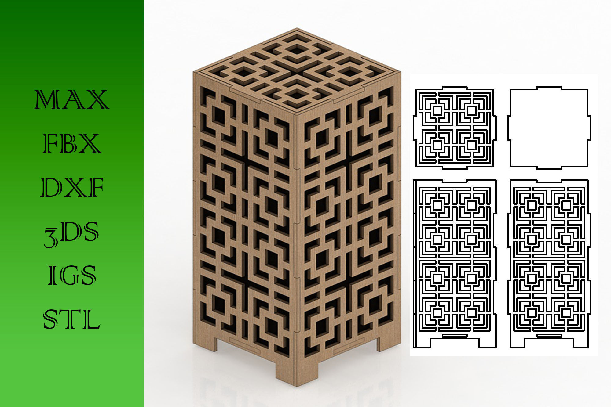 3D model Wooden Lamp Laser Cut desk lamp lampshade 12 VR / AR / low ...