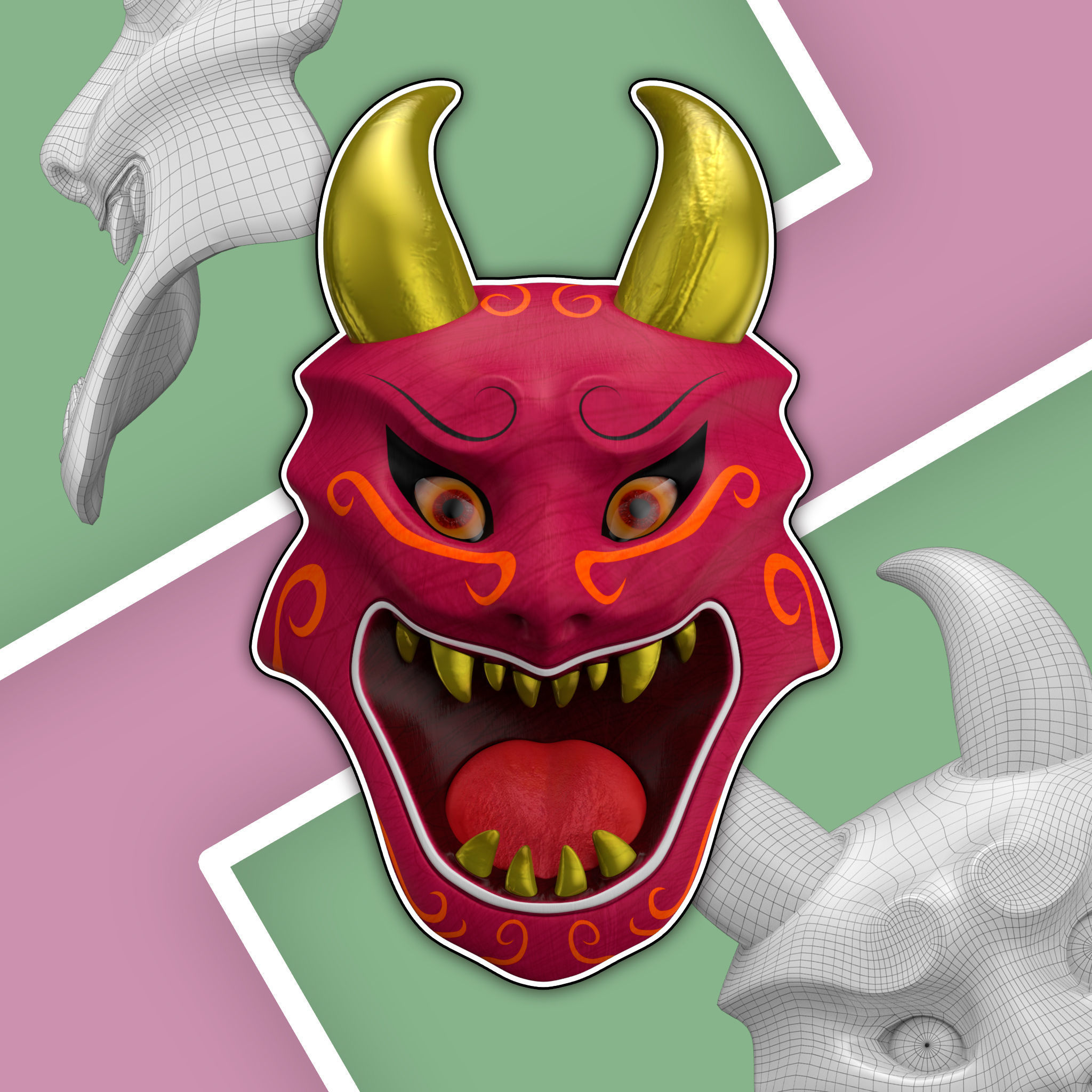 Oni Mask - Rairakku 3D model | CGTrader