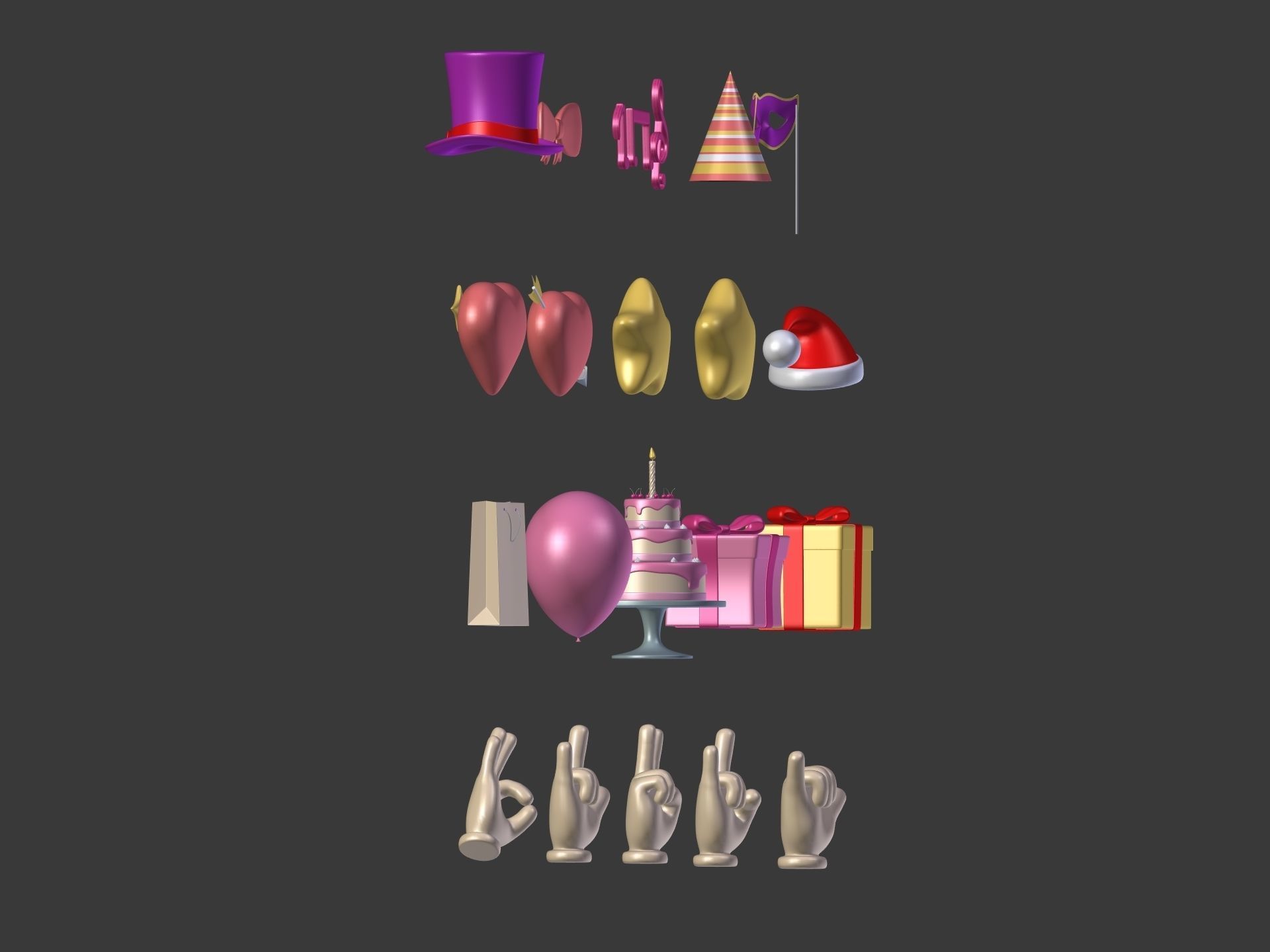 3D model Cartoon Party Icons Pack VR / AR / low-poly | CGTrader