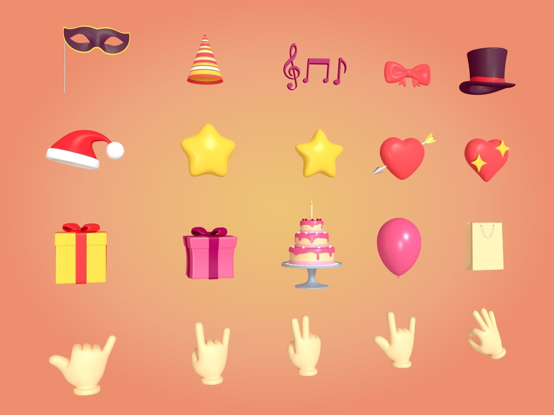 3D model Cartoon Party Icons Pack VR / AR / low-poly | CGTrader