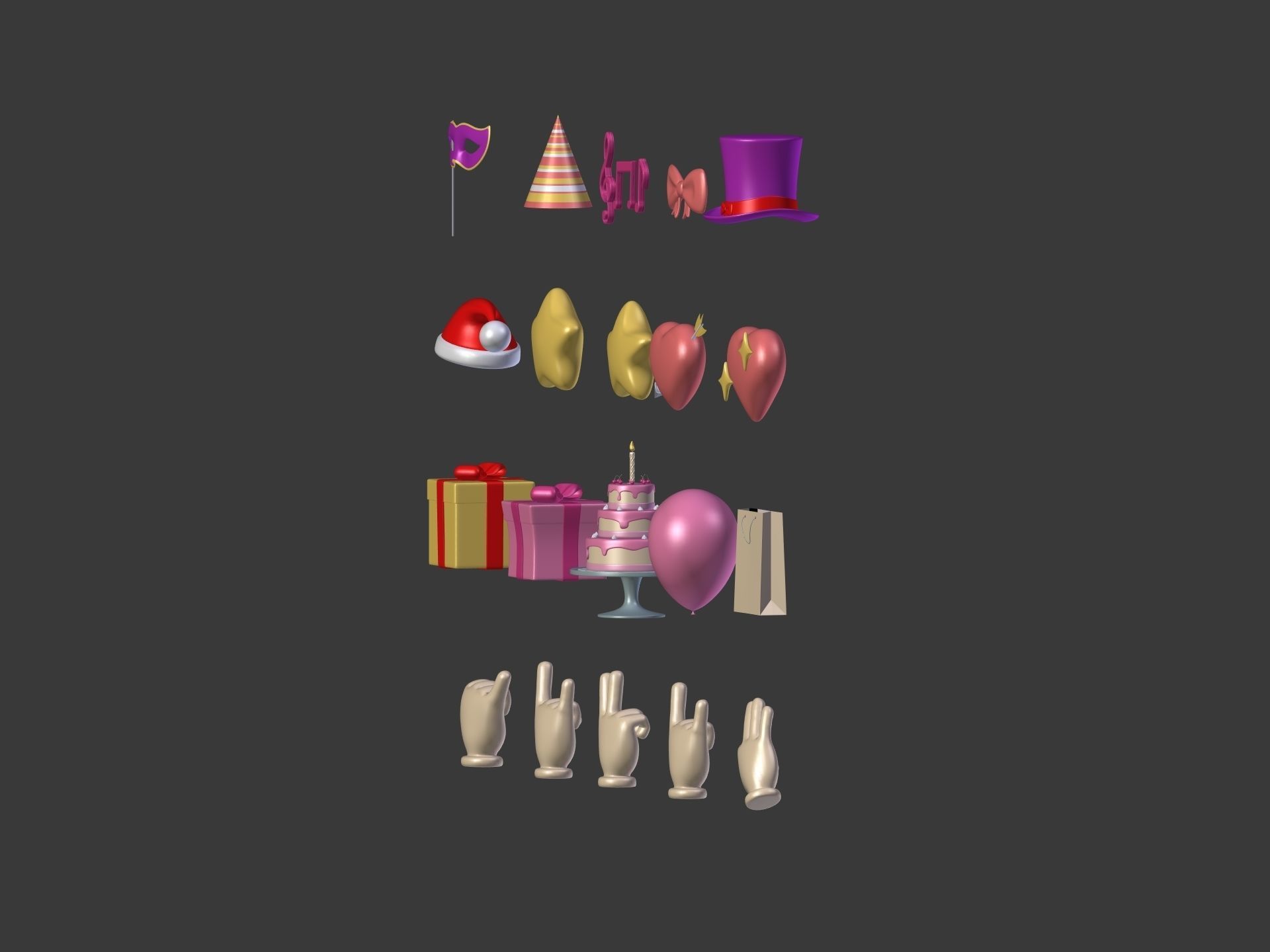 3D model Cartoon Party Icons Pack VR / AR / low-poly | CGTrader