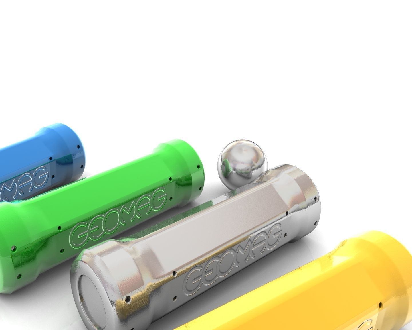 Geomag group of different colored batteries and ball 3D model | CGTrader