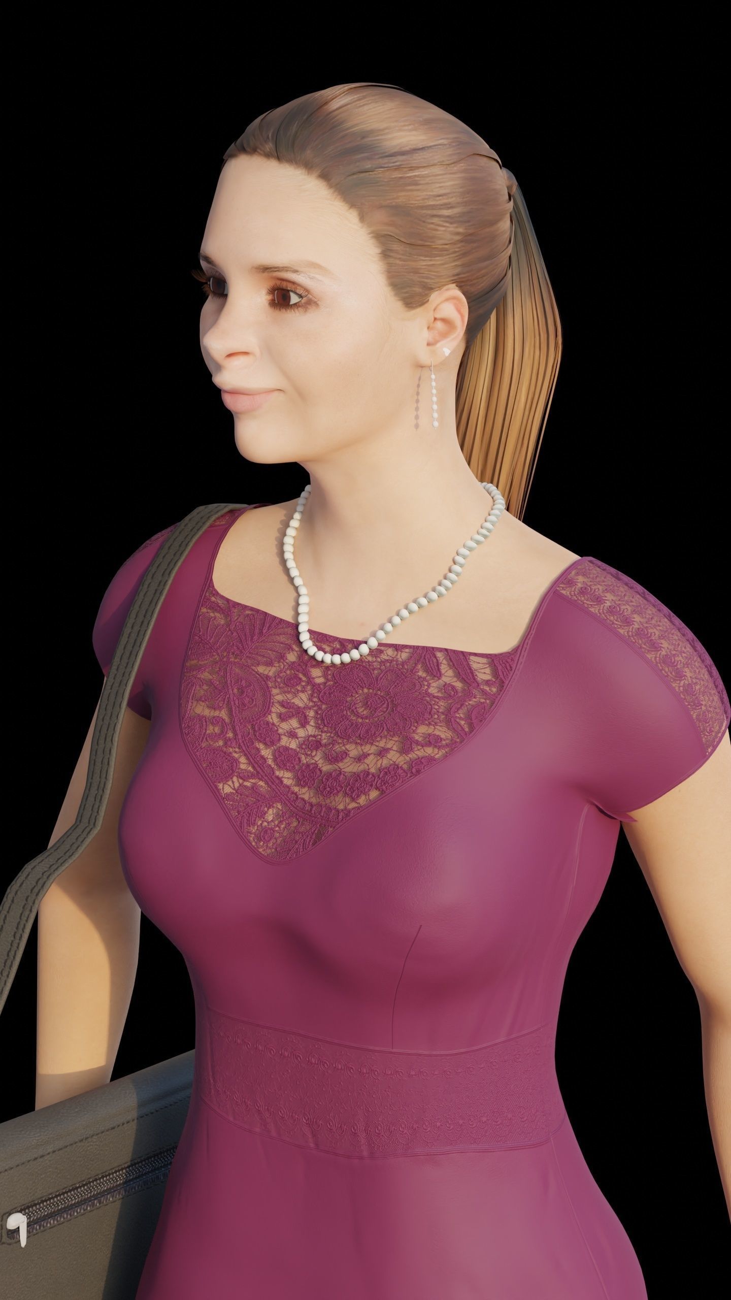 Human female character Jennifer with purple dress free 3D model rigged ...