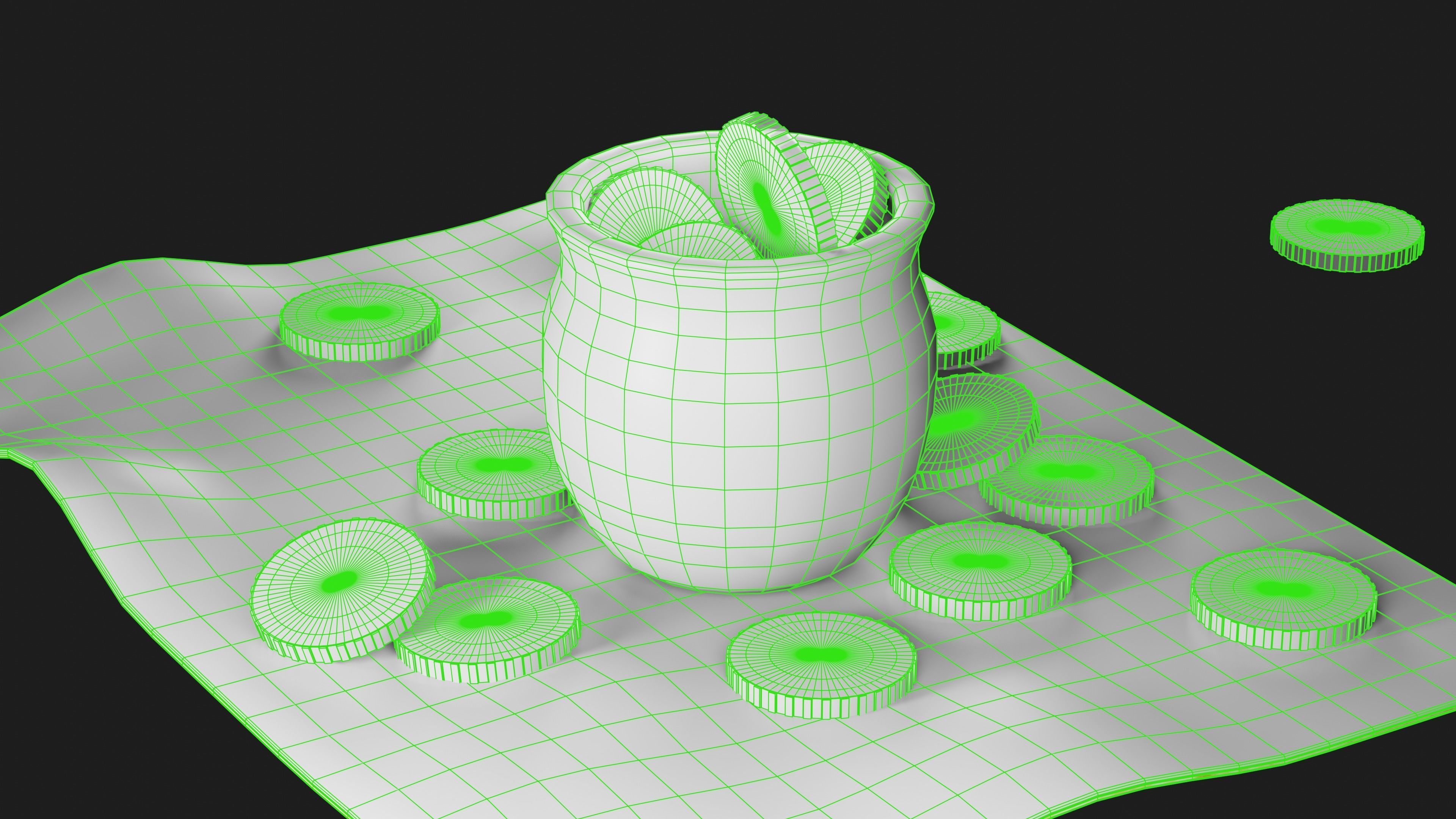 3D model Wooden jug with old coins and pirate map VR / AR / low-poly ...