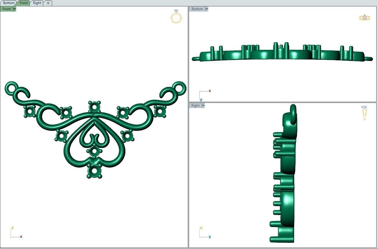 Crown Pendant Necklace Patterns Diamonds 3D CAD Design-O1A003 3D model ...